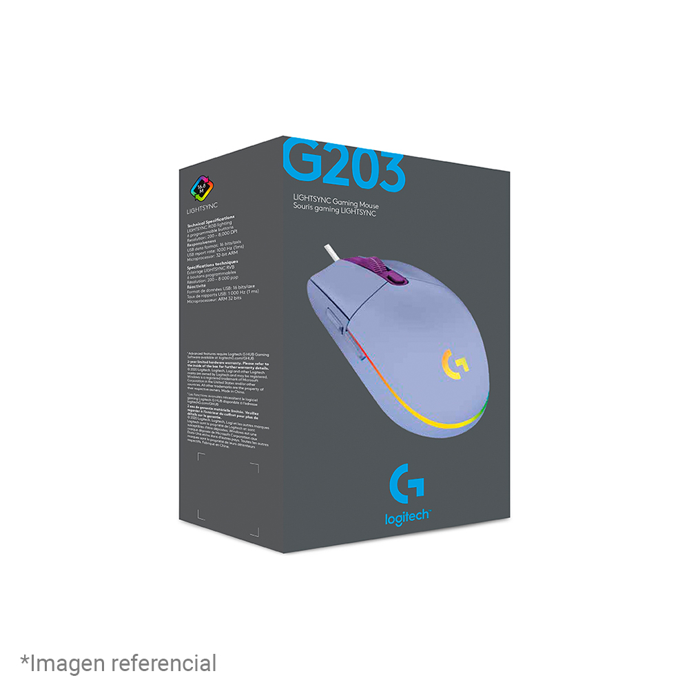 Mouse Logitech G203 Lightsync 8000 DPI, RBG, Lila (910-005851) – Percia